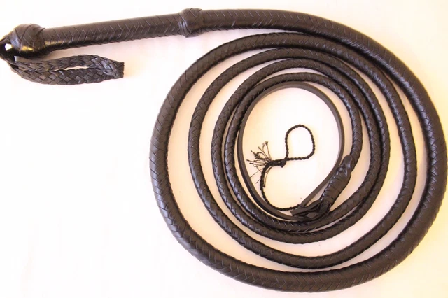 12 FT GENUINE Leather BullWhip,12 Plaited, Black, Heavy Duty 12 Feet ...