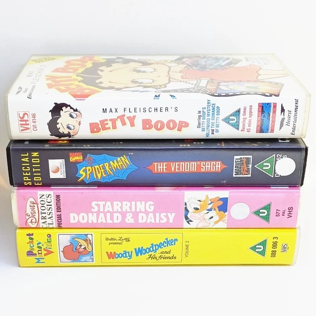 4 CARTOON VHS Spider-Man Venom Betty Boop Woody Woodpecker Donald Duck ...
