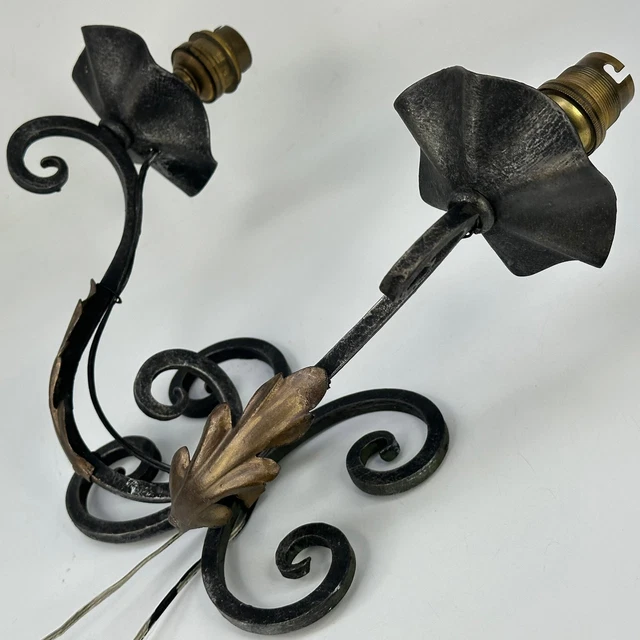 VINTAGE FRENCH BLACK & Gold Wrought Iron Metal Toleware Double Wall ...