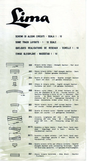 CATALOGO LIMA 1962 CIRCUITI LAYOUTS RESEAUX GLEISPLÄNE 1/10 IT E F D aa ...