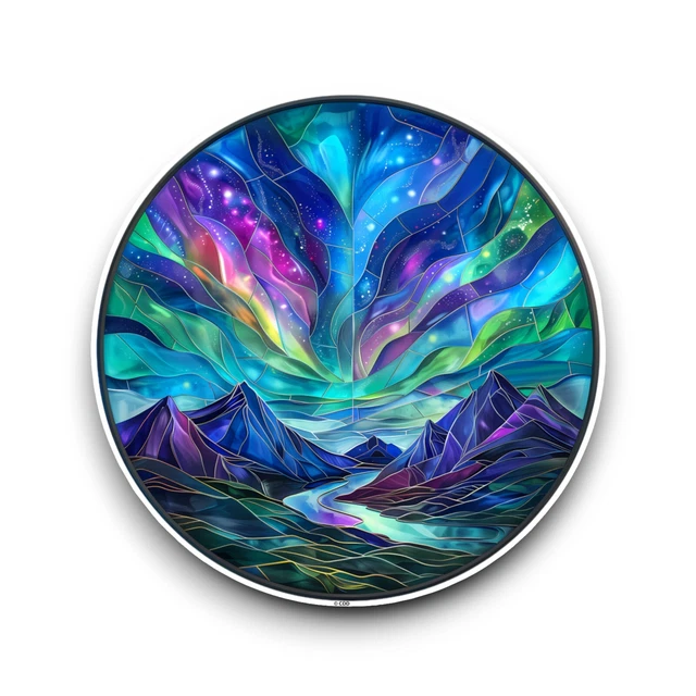 LARGE NORTHERN LIGHTS Stained Glass Window Design Opaque Vinyl Sticker ...
