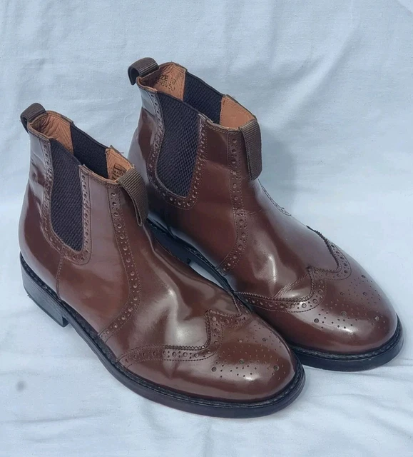 SAMUEL WINDSOR CHELSEA Mens Wingtip Brogue Boots Dark Tan Leather Size ...