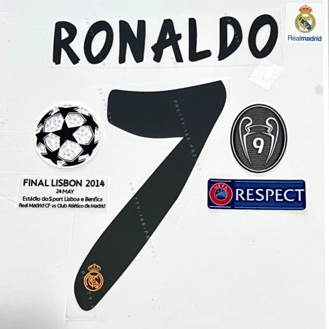 REAL MADRID RONALDO #7 UCL Final Lisbon 2014 name and number + patch £ ...