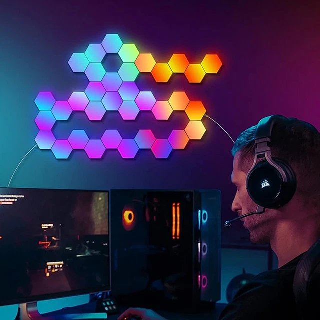 8/16X LED HEXAGON Light Panels RGB Gaming Wall Lamp w/Remote DIY ...