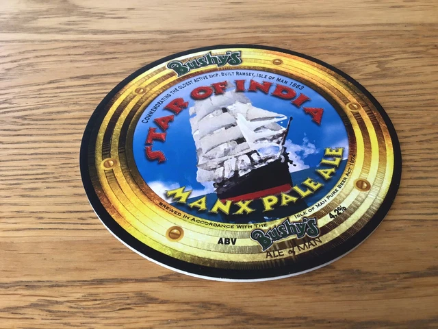 RARE BUSHY’S BREWERY Isle Of Man Star Of India Manx Ship Beer Pump Clip ...