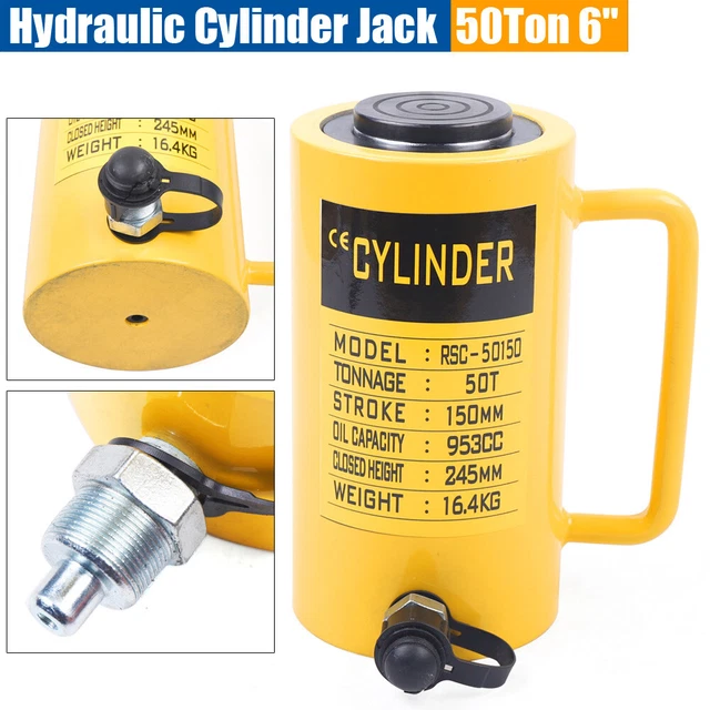 50 TON HYDRAULIC Ram Cylinder Jack Solid 6"/150mm Stroke Single Acting ...
