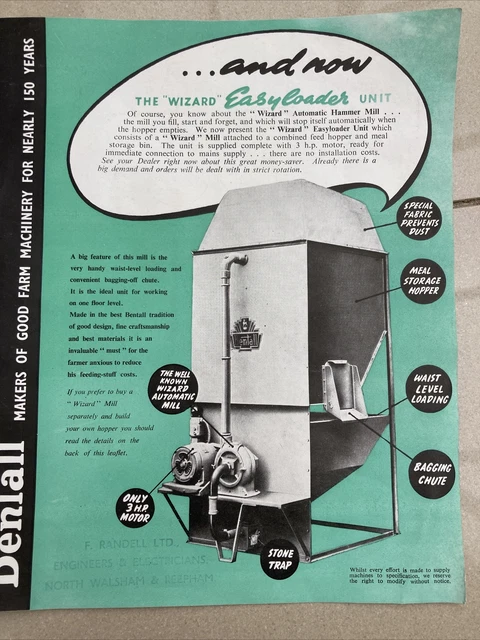 BENTALL (MALDON) WIZARD Mill Easy Loader Feed Hopper Brochure 1950’s ...
