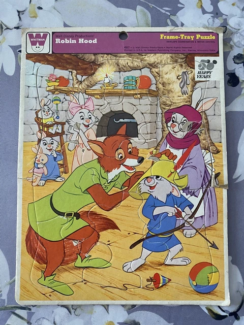 VINTAGE 1974 WHITMAN Walt Disney Robin Hood Frame Tray Puzzle 4517 £2. ...