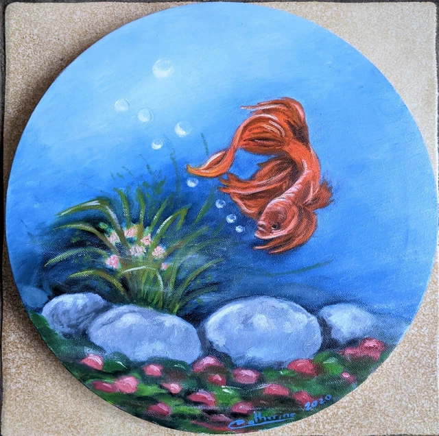 TABLEAU PEINTURE HUILE "Bubulle le poisson rouge" EUR 50,00 - PicClick FR