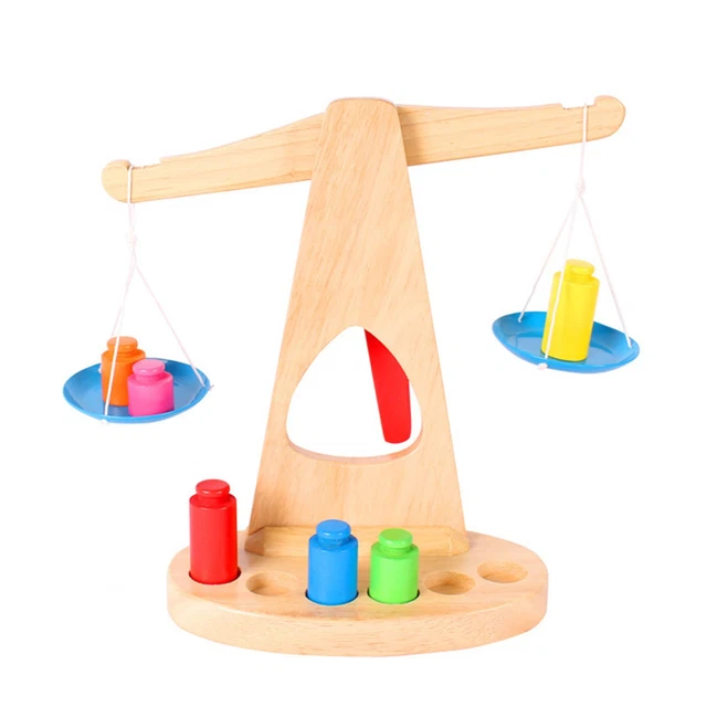 WOODEN BALANCE SCALE Toy Educational Math Balance Scale Toy Easy To Use ...