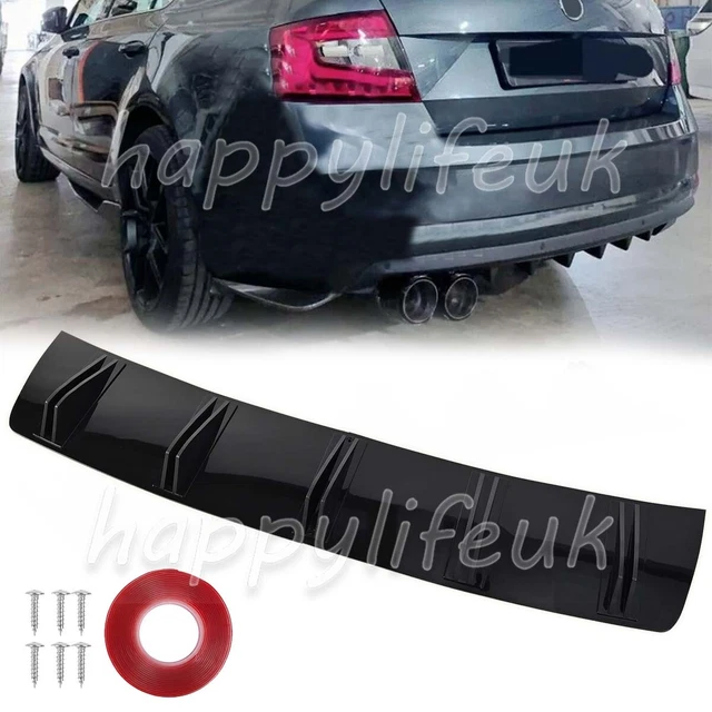 FOR SKODA OCTAVIA RS GlossBlack Rear Bumper Diffuser Lip 10Fins Spoiler ...