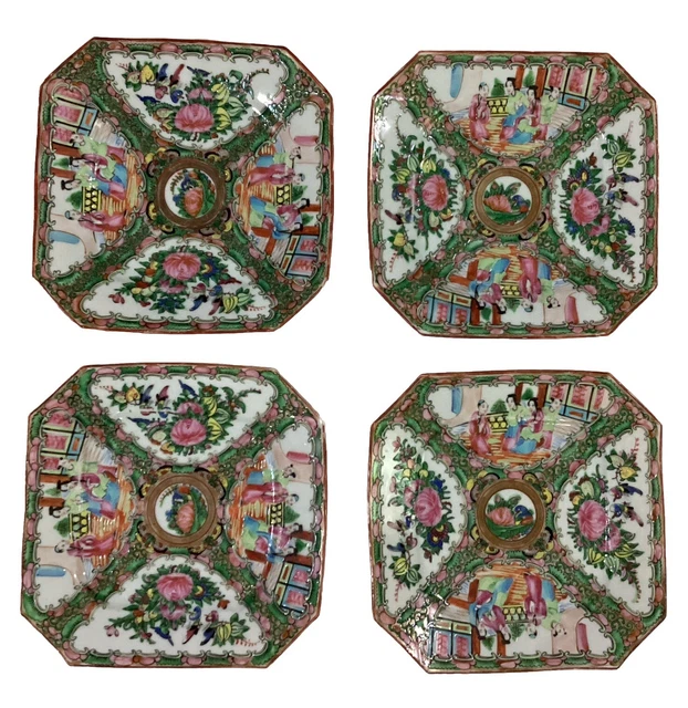 4 CHINESE QING FAMILLE ROSE MEDALLION SQUARE PLATES 8-3/8 in £109.16 ...