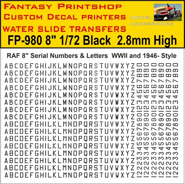 RAF 8& LETTERS Numbers Water Slide Transfers Models Kit Decals Fp-980 ...