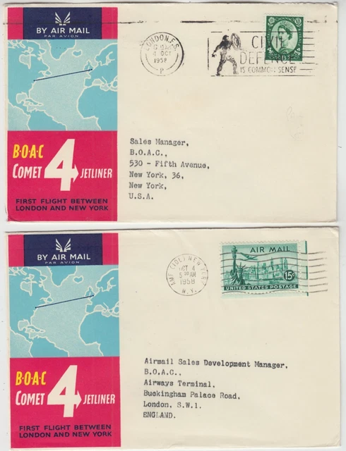 BOAC 1958 COMETA-4 FFC ufficiali illustrati restituiti *LONDRA-NEW YORK ...