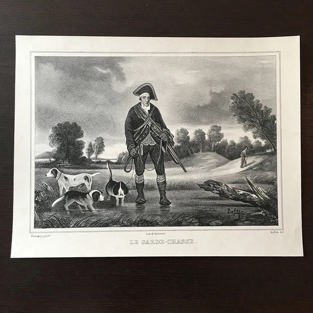 GRAVURE ANCIENNE XIXÈME par Lafitte Le Garde Chasse Chiens French ...