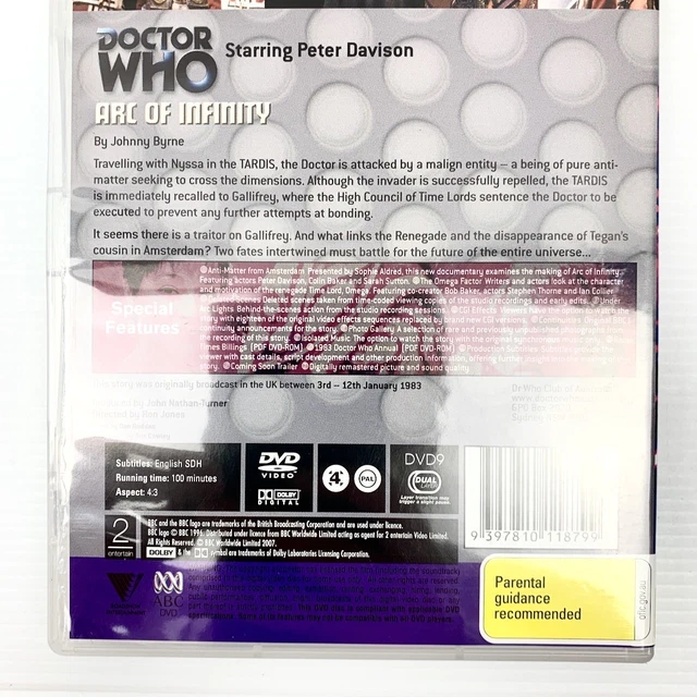 DOCTOR WHO ARC Of Infinity DVD BBC Peter Davison 1981-84 PAL Region 4 ...