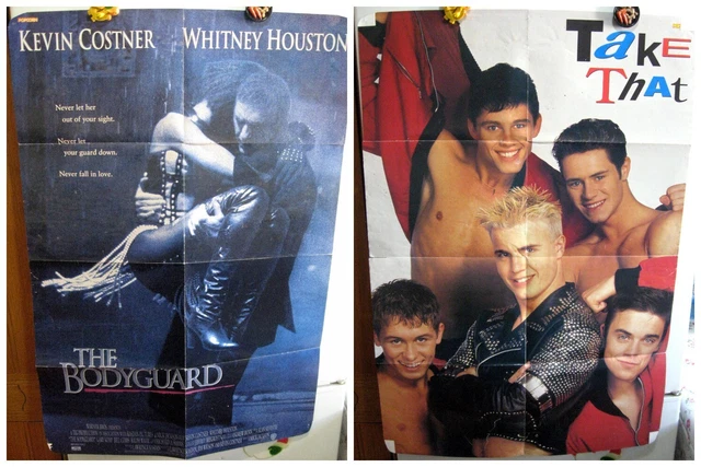 TAKE THAT / Whitney Houston Kevin Costner two-sided magazine poster A1 ...