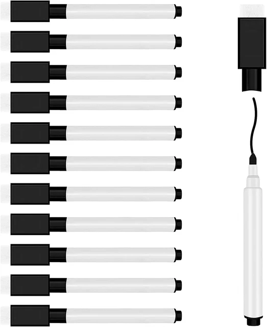 12 PCS BLACK Magnetic Dry Erase Markers with Eraser Cap, White Board ...