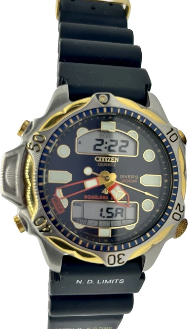 CITIZEN PROMASTER AQUALAND Diver Duplex Quartz Vintage Digital Analog ...