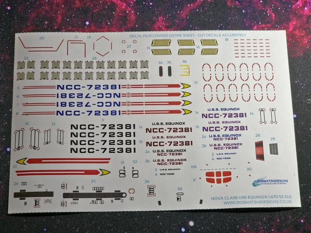STAR TREK NOVA CLASS USS EQUINOX Decal Set for 1/670 Scale Kit £27.49 ...