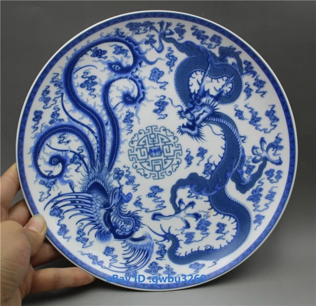 CHINA BLUE AND white porcelain Hand-painting Dragon Plate w Qianlong ...