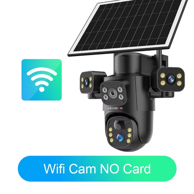 WIFI SOLAR CAMERA 3Lenses Outdoor 15MP 4K Low Power Battery IP Camera ...