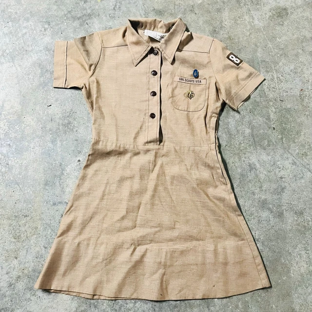 Vintage Girl Scout Official Uniform Shirt Top 70s Button Front Girls Sz
