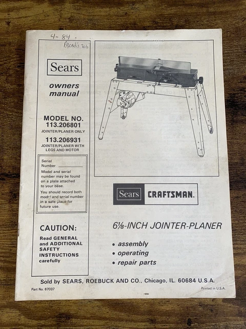VINTAGE SEARS OWNERS Manual Model No. 113.206801 Craftsman Guide ...