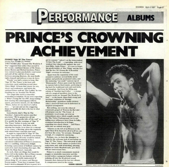 4/4/87PT27 ALBUM REVIEW & Picture. Prince sign Of TheTIMEs.. £5.00 ...