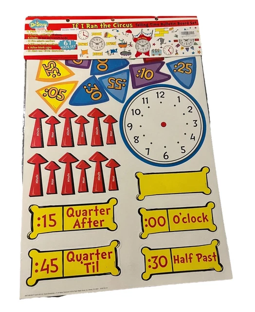 DR. SEUSS CLOCK Time Bulletin Board Set ‘If I Ran The Circus ...