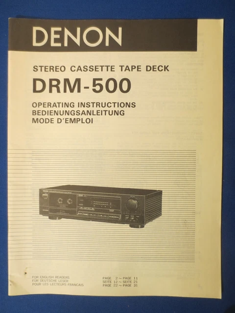 DENON DRM-500 CASSETTE Owner Manual Original Factory Issue The Real ...