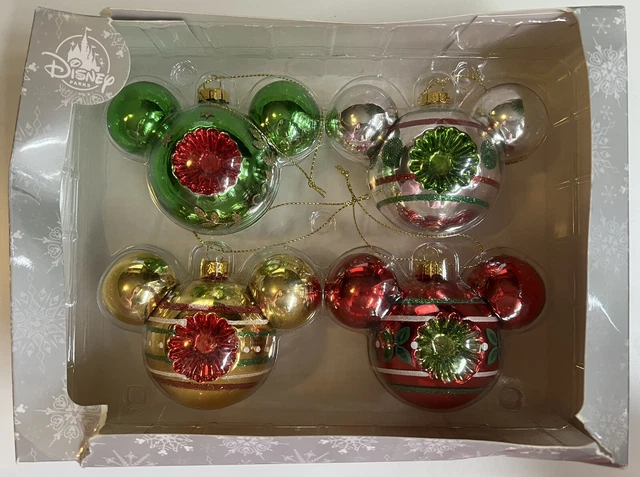 WALT DISNEY WORLD Mickey Mouse Shaped Glass Bauble Christmas Ornaments ...