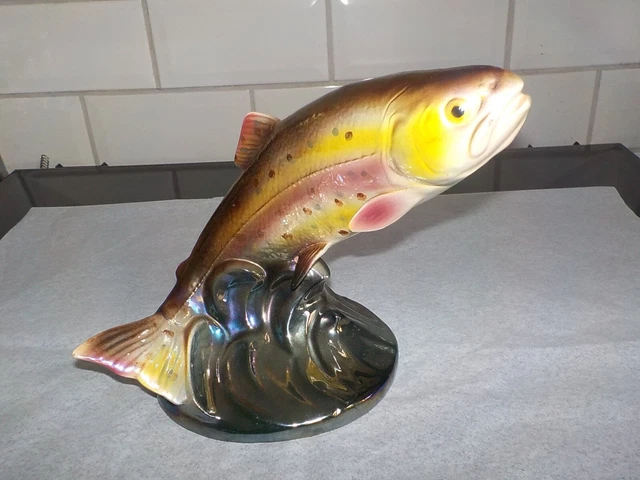 VINTAGE JEMA HOLLAND Lustre Ware Leaping 7" Trout Fish Figure 340 (Gb3 ...