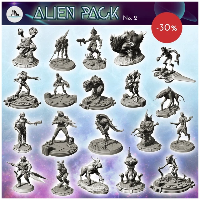 ALIEN FIGURES PACK - STL file 3D printing FDM miniatures scenery Sci-Fi ...