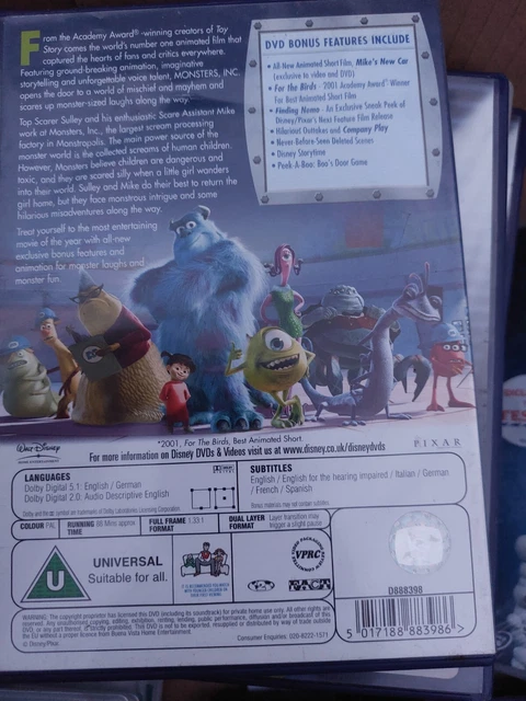 MONSTERS, INC. DVD (2002) cert U Free UK Mainland Postage! £2.75 ...
