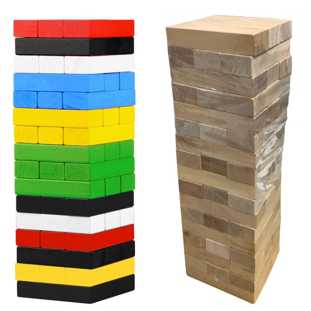 KIDS WOODEN BLOCK Tower Game Children Colourful 54Pcs Stacking Building ...