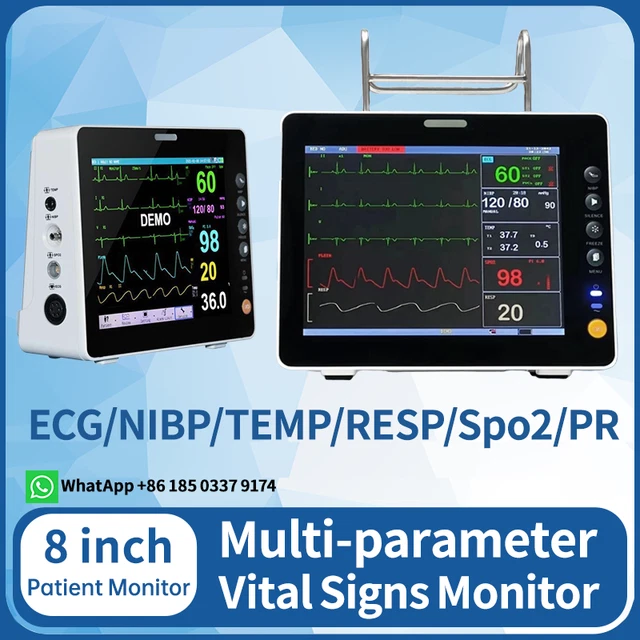 MULTI-PARAMETER 8-INCH PORTABLE Patient Monitor ECG NIBP Spo2 TEMP RESP ...