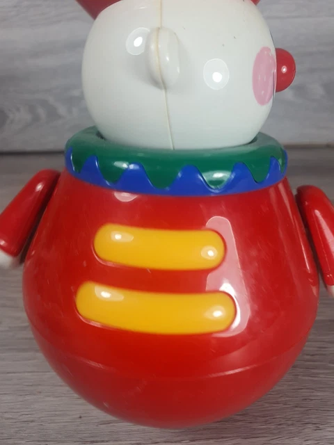 VINTAGE TOLO ROLY Poly Clown Grip Spin Head Move Arms Baby Toy Red Blue ...