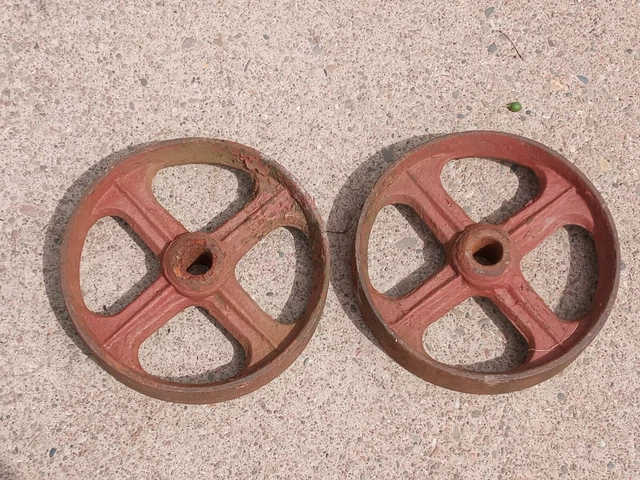 VINTAGE PAIR OF cast iron wheels, cart, shepard's hut, wagon, garden £ ...