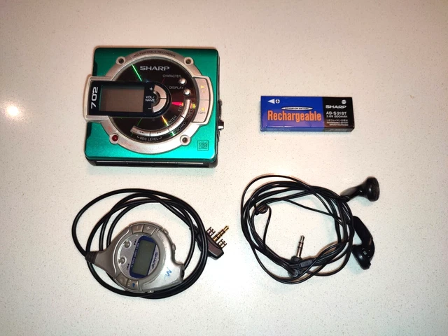 1990'S SHARP MD MINIDISC WALKMAN RECORDER - 702 GREEN + HEADPHONES £75. ...