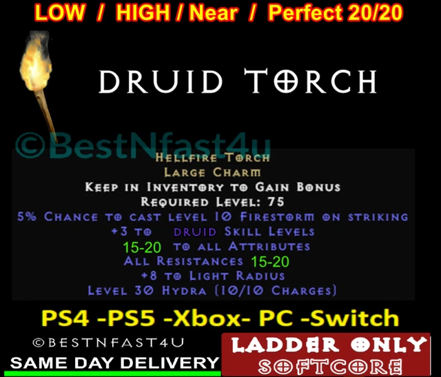 S4 LADDER - Druid Torch hellfire PC-XBOX-PS4-PS5-SWITCH Diablo 2 Res ...