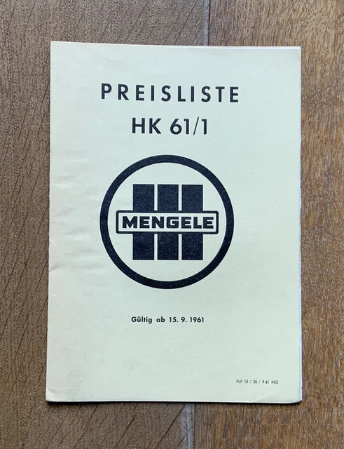 ORIG. MENGELE PREISLISTE+VERGÜNSTIGUNGSSCHREIBEN HK61/1 Häcksler ...