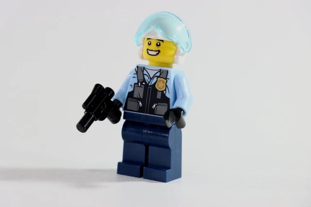 LEGO® CITY MINIFIGURE Male Police Officer with Gun and Headgear Smiley ...