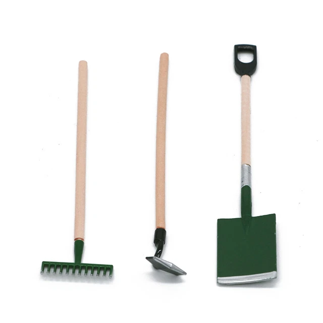 1:12 DOLLHOUSE MINIATURE Farm Tool Ax Shovel Pull Cart Broom Boots ...