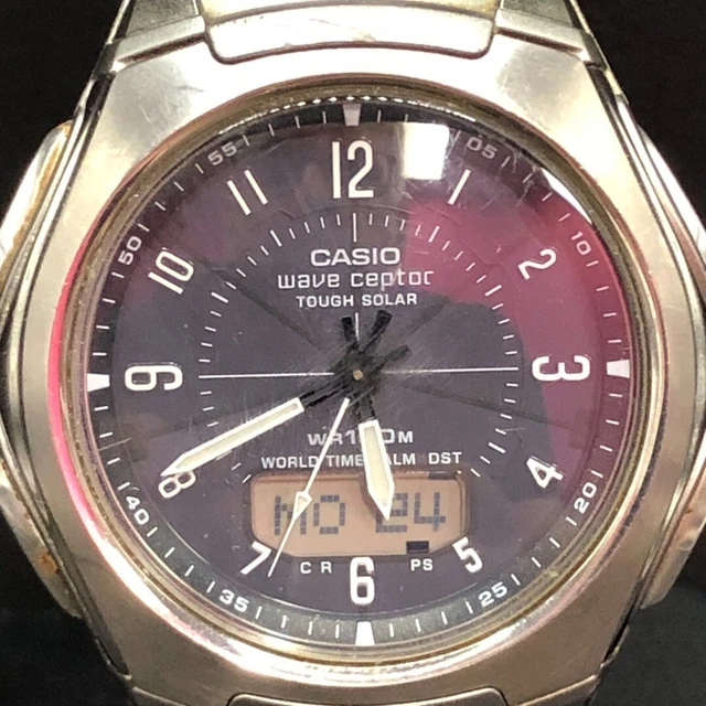 CASIO WAVE CEPTOR Tough Solar Watch Ani Digi Display Titanium Silver ...