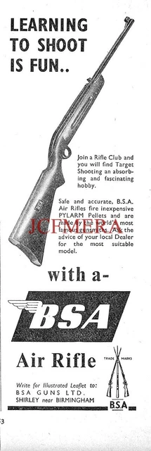 BSA AIR RIFLES & PYLARM Airgun Pellets ADVERT Vintage 1950s Print Ad ...