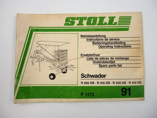 STOLL R 285 315 335 415 DS Schwader Bedienungsanleitung Ersatzteilliste ...