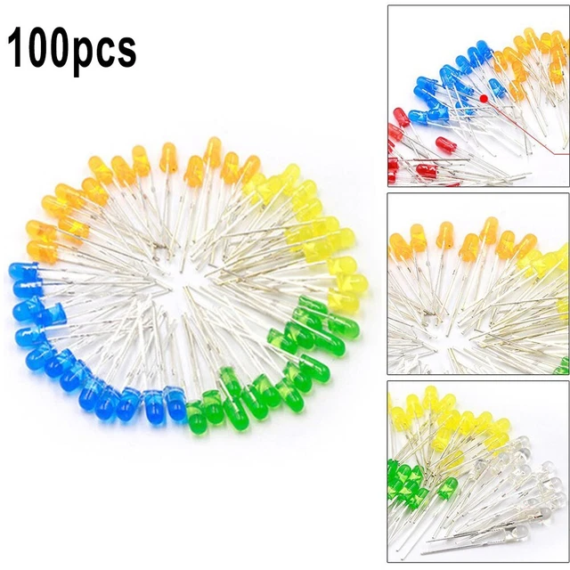 HIGH PERFORMANCE LED Bulbs 100pcs 3mm Red/Blue/Green/White/Yellow LEDs ...