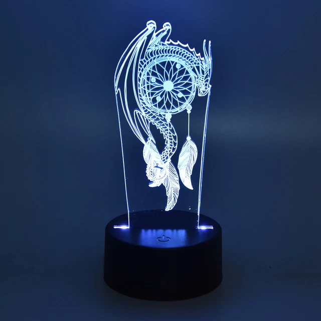 3D NIGHT LIGHT 7 Colors USB Changing 3D Dragon Shape Acrylic LED Lamp W ...