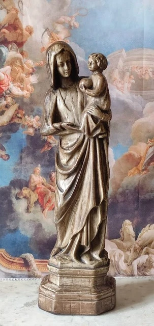 STATUE SAINTE VIERGE Marie Et Enfant Jesus En Platre Virgin Mary Madone ...